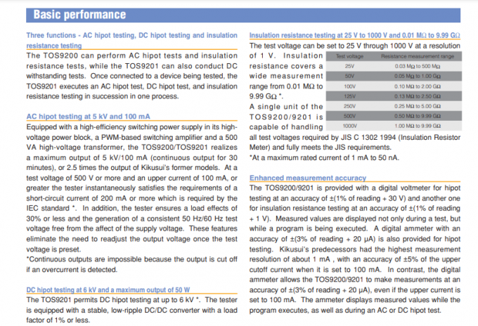 Tos9200 Kikusui Hipot Tester With Insulation Resistance Test Ac- 5.0 Kv